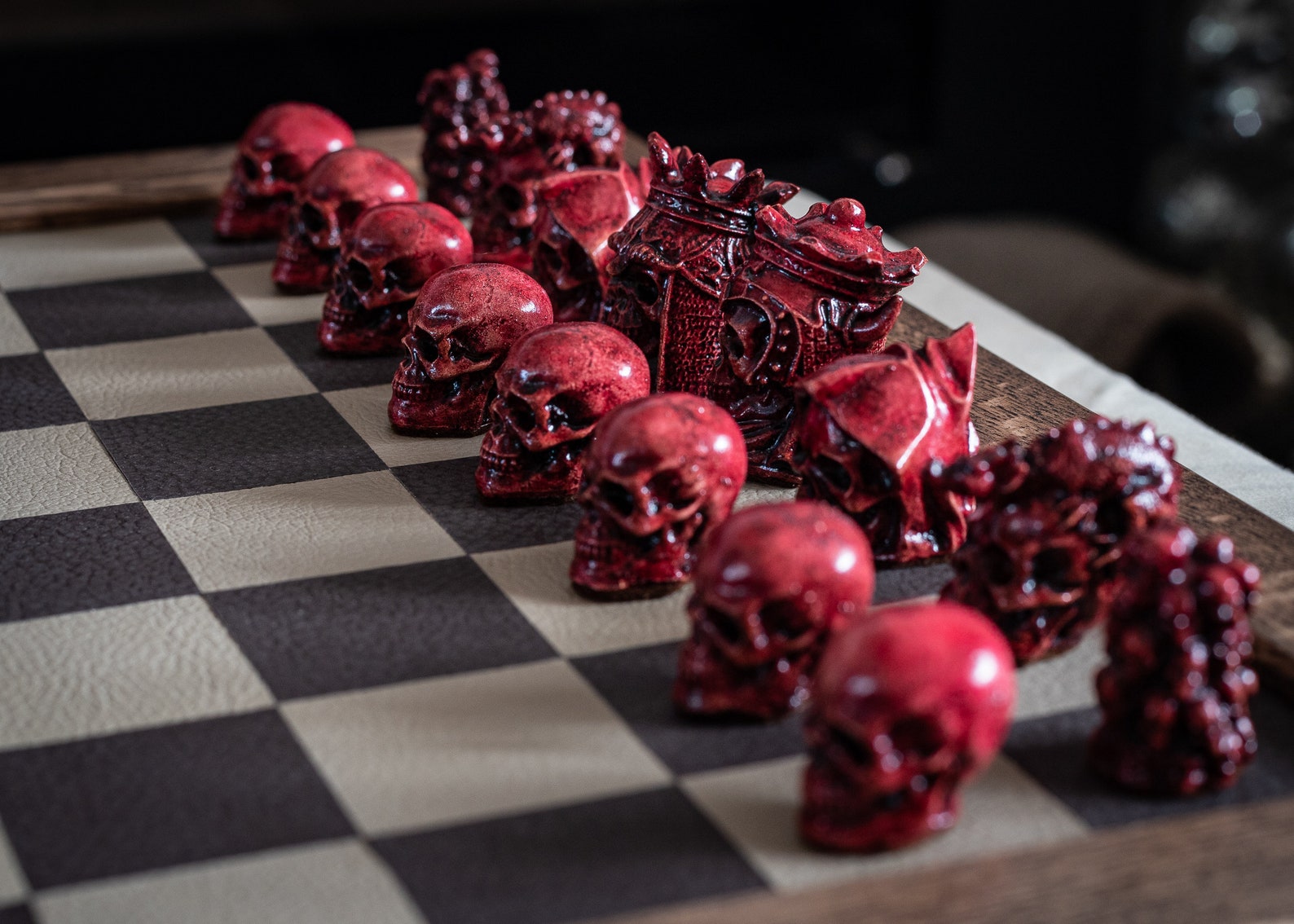 Made to Order Chess Set Skulls Design in Aged Red and Ebony - Etsy