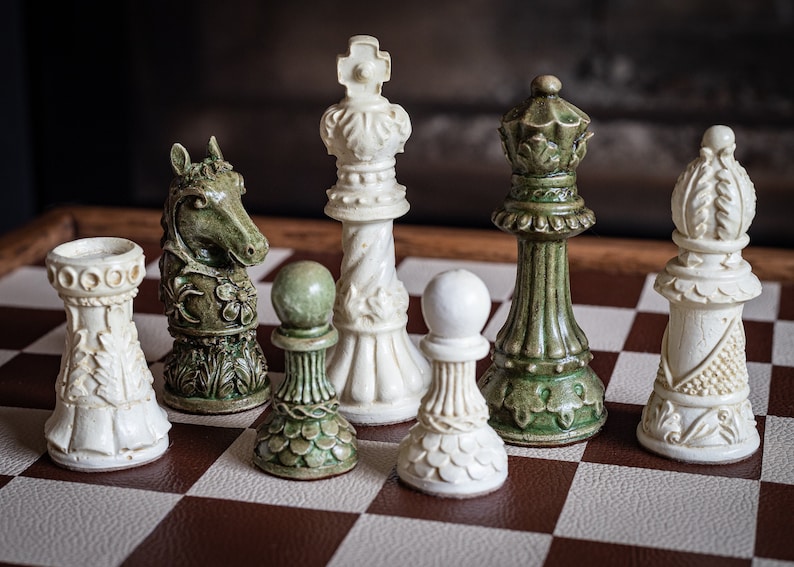 Made to Order – Chess Set, Ornate Staunton Design in Stone and Jade ...