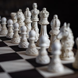 Made to Order - Chess Set, Ornate Staunton Design in Stone and Aged ...