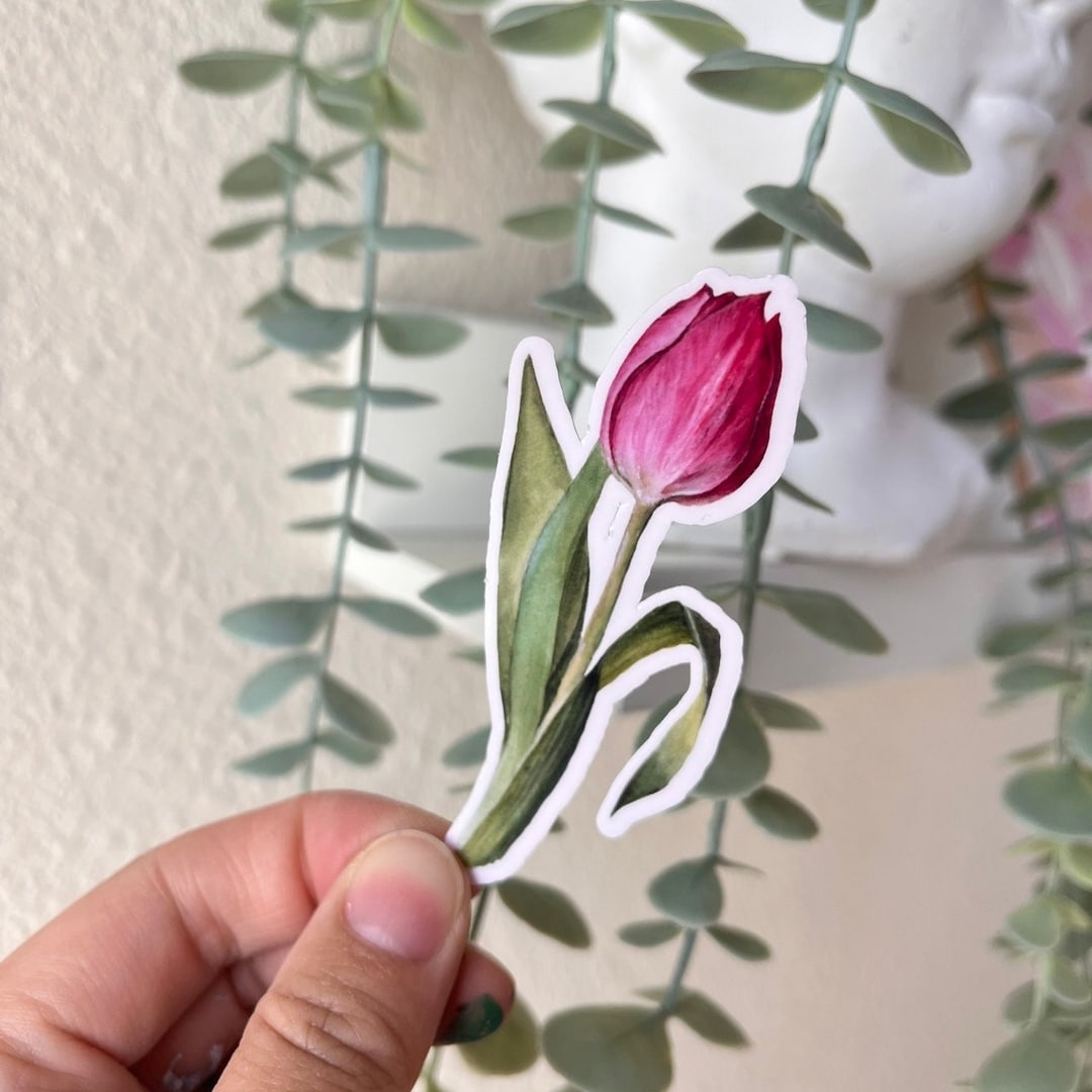 Tulip Flower Painting Vinyl Sticker, Waterproof for Water Bottles ...