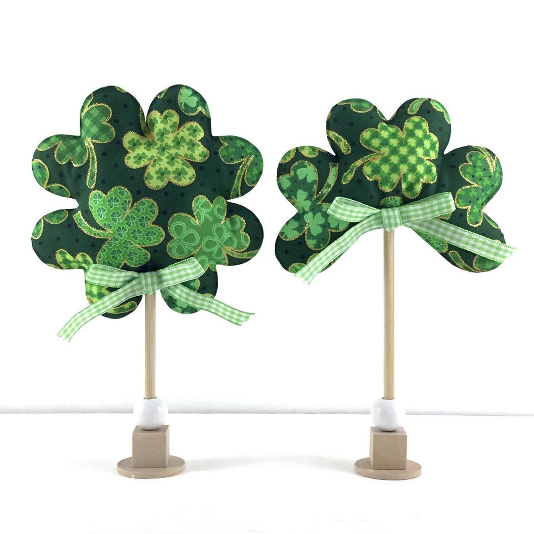 New St Patrick's Day Shamrocks Set, Clover on Stand, Handmade Lucky ...