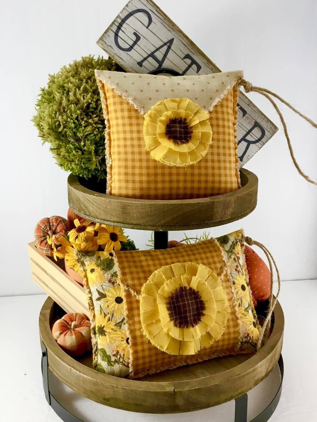 New Sunflower Mini Pillows, Primitive Farmhouse Sunflower, Stuffed ...