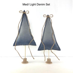 Farmhouse Vintage Denim Mini Tree Set, Upcycled Fabric, Modern Spring ...