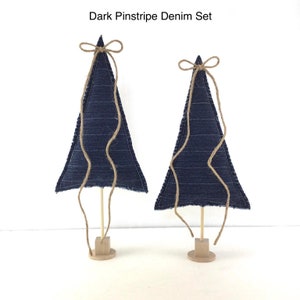 Farmhouse Vintage Denim Mini Tree Set, Upcycled Fabric, Modern Spring ...