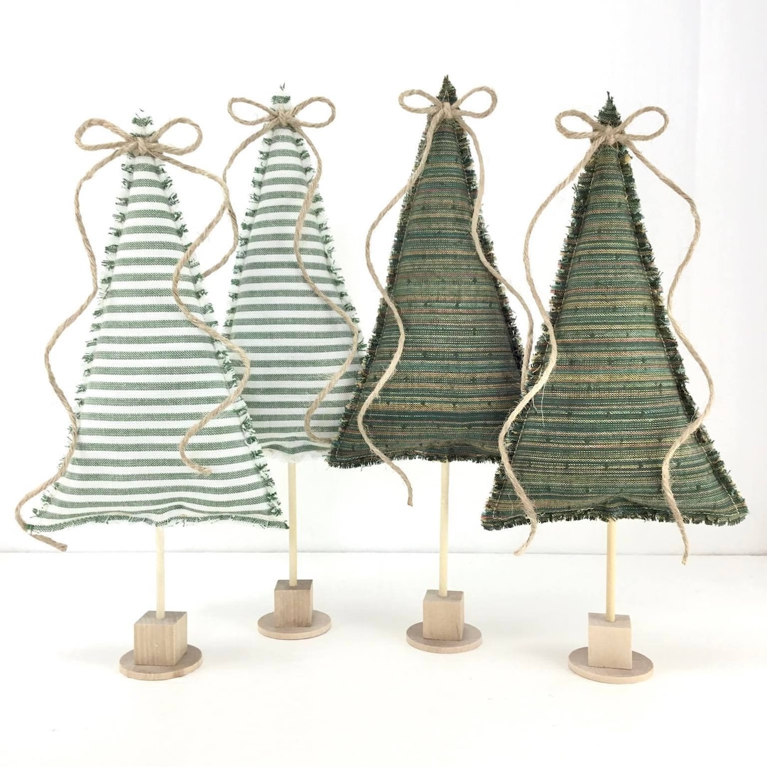 Farmhouse Mini Christmas Trees, Stuffed Fabric Tree on Stand, Cozy ...