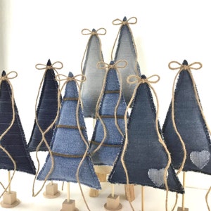 Farmhouse Vintage Denim Mini Tree Set, Upcycled Fabric, Modern Spring ...