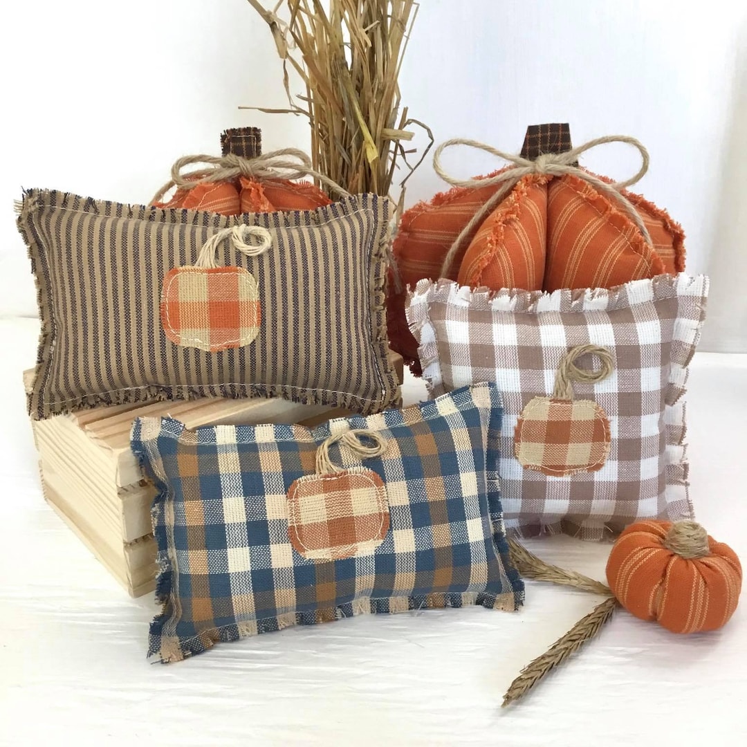 Farmhouse Pumpkin Patch Fall Mini Pillows, Rustic Primitive, Rag Style ...