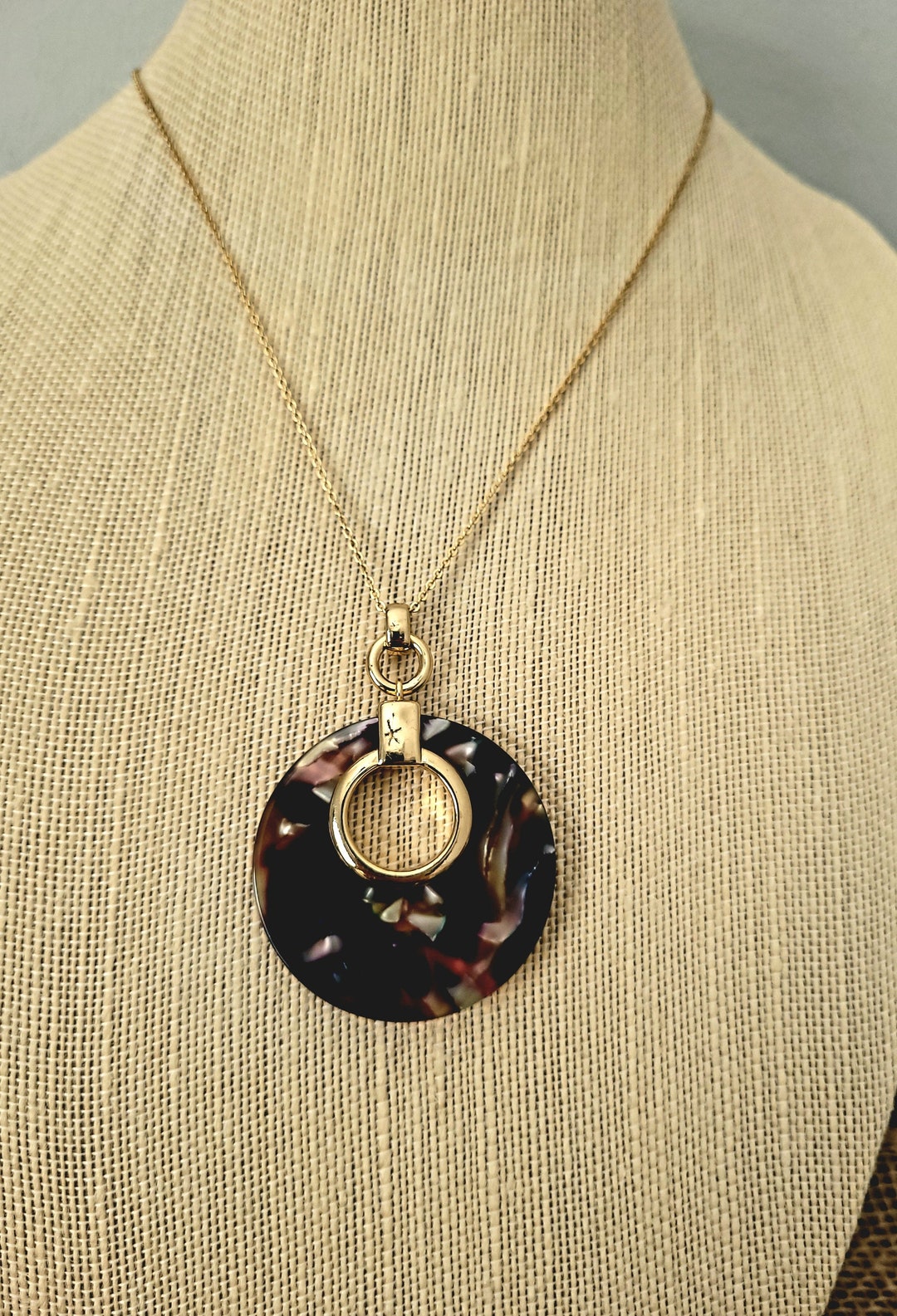 Multi-colored Disc on Long Gold Chain - Etsy