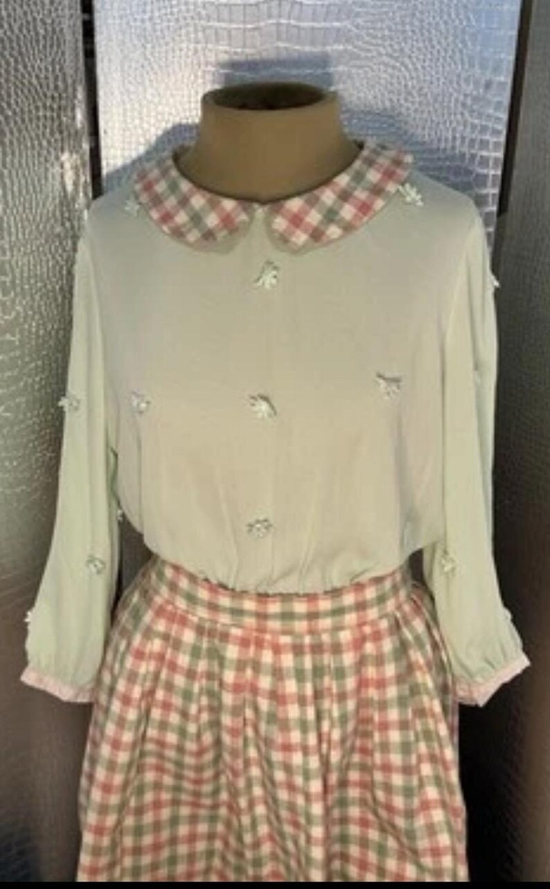 Vintage Handmade Mint Green Dress With Matching Red Green Beige Plaid ...
