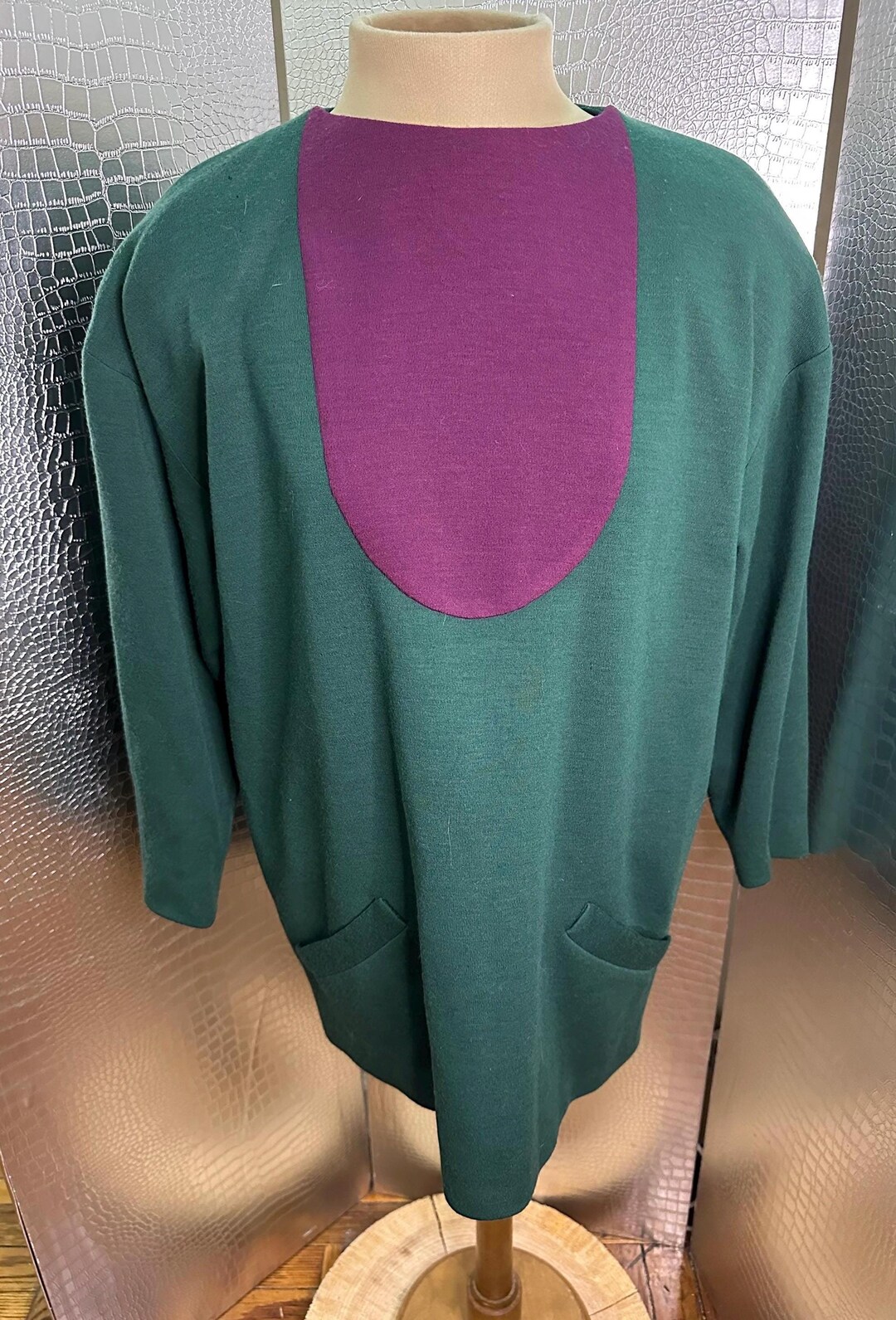 Vintage 80s Two Piece Color Block Suit Green Purple and Blue Size ...