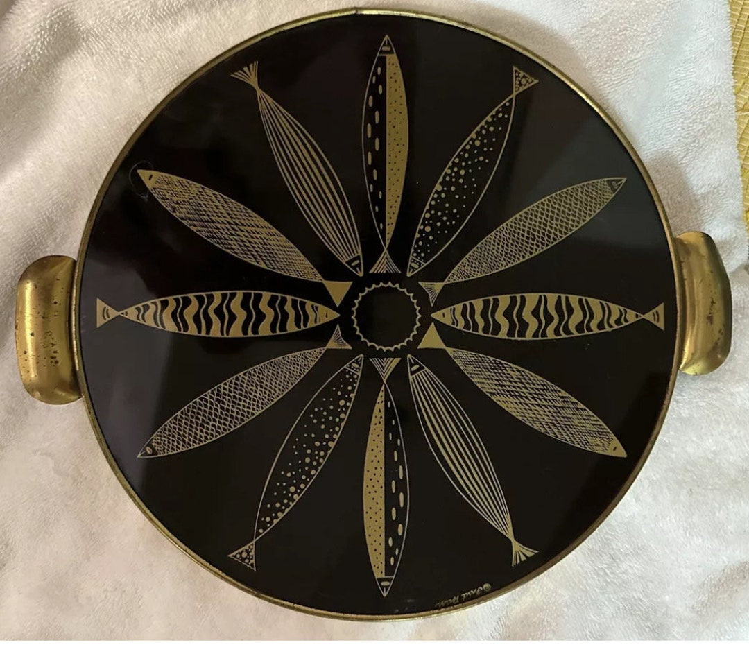 Highly Collectible Vintage Fred Press Fish Tray Gold MCM Mid Century ...