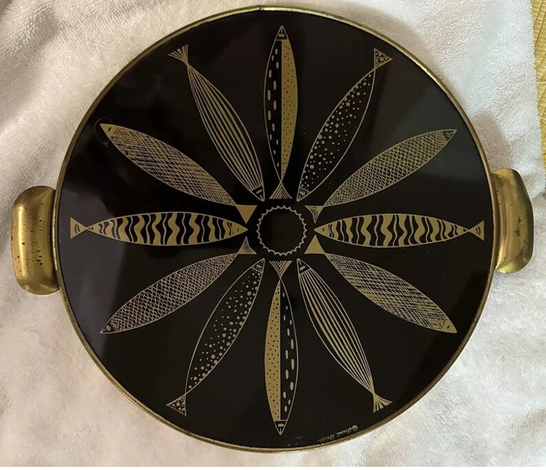 Highly Collectible Vintage Fred Press Fish Tray Gold MCM Mid Century ...