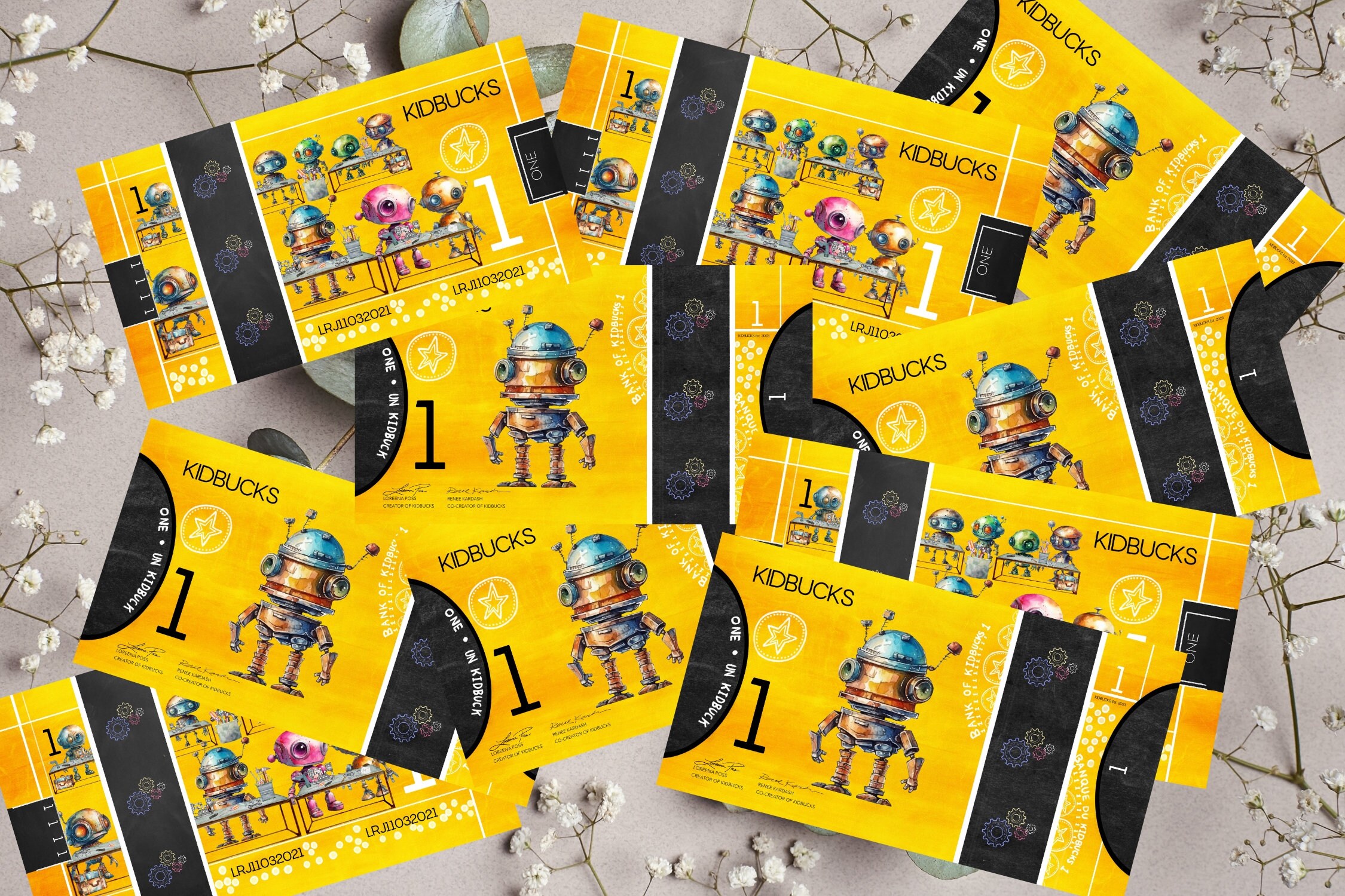 Waterproof Play Money ROBOTS Set, Set of 20 KIDBUCKS, Unrippable Cash ...