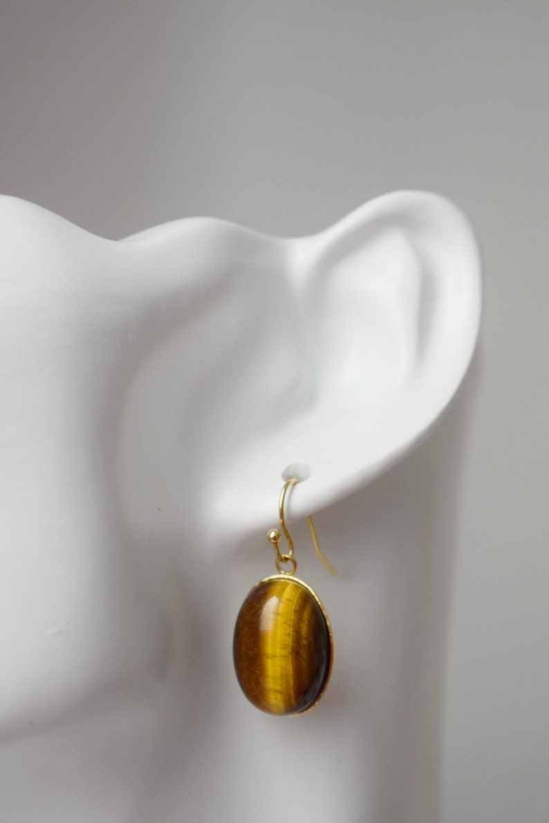 Oval Tiger's Eye Earrings Gold Gemstone Dangle Earrings - Etsy