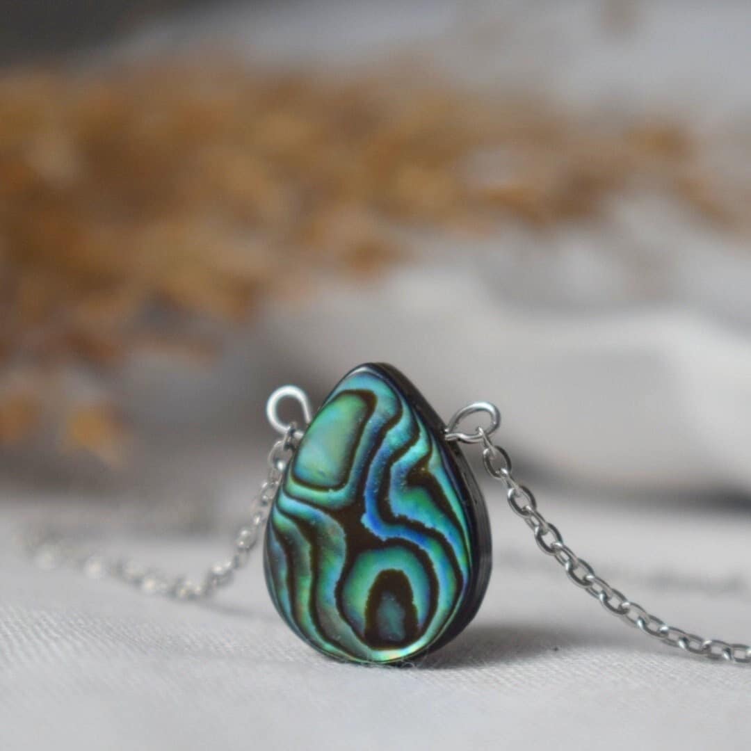 Abalone Shell Necklace, Abalone Pendant, Abalone Teardrop Necklace ...