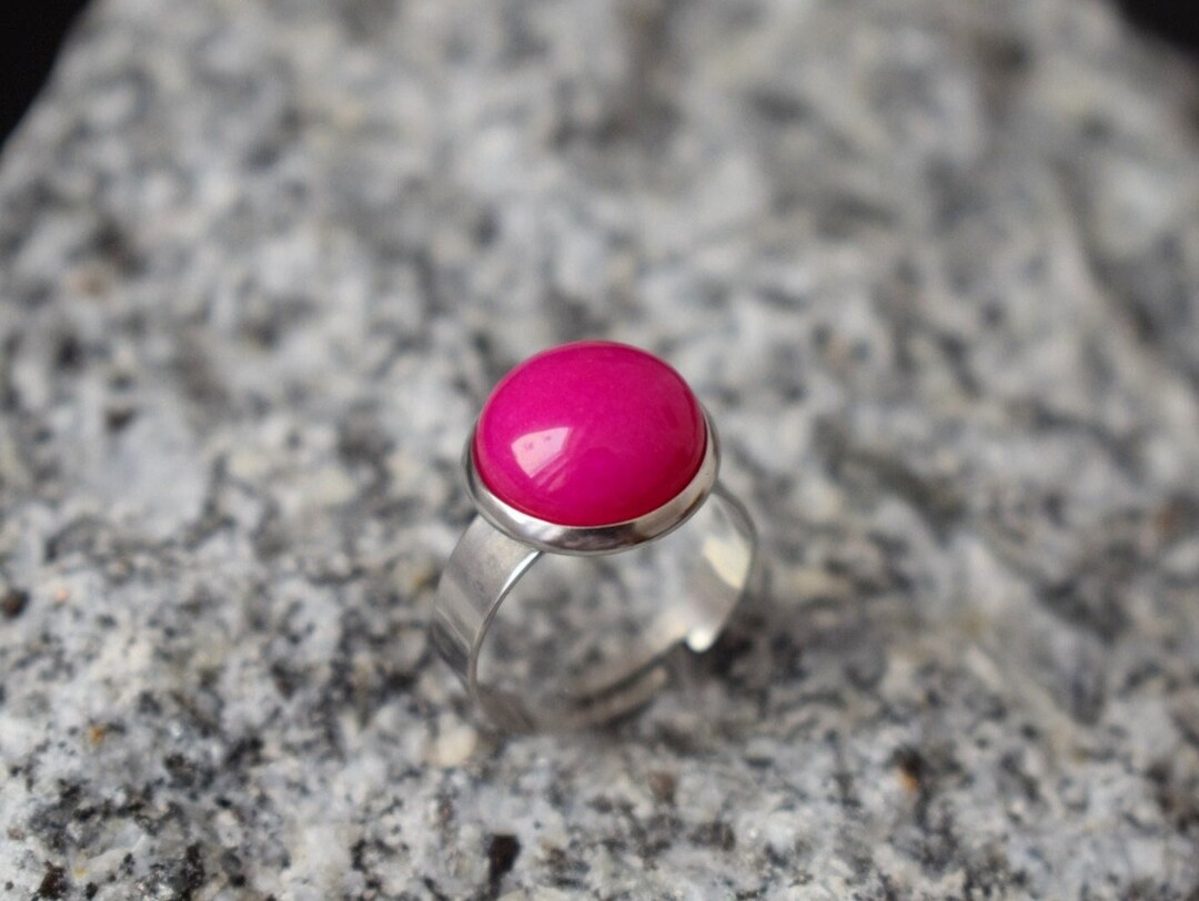 Hot Pink Jade Ring Silver Magenta Pink Statement Gemstone - Etsy