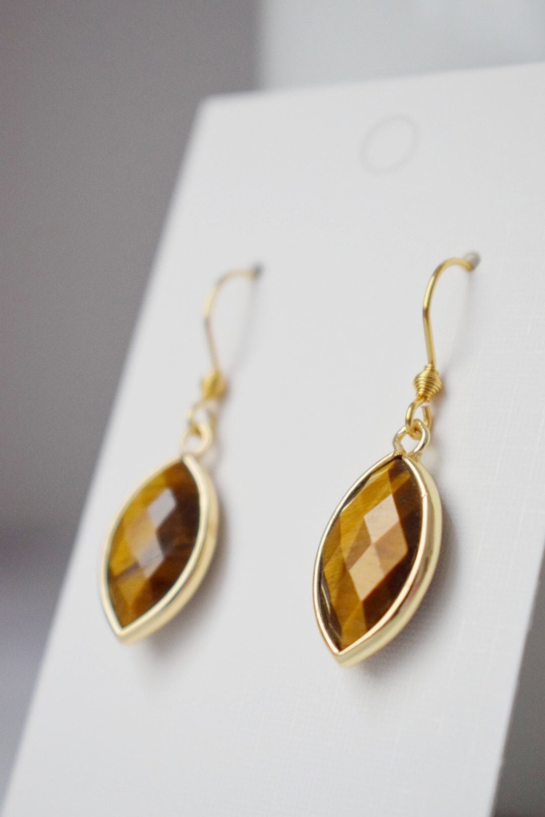 Tiger's Eye Earrings, Faceted Gemstone Earrings, Horse Eye, Gold Brown ...