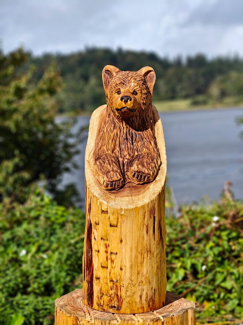 Bear in a Log - Chainsaw Wood Carving - Etsy