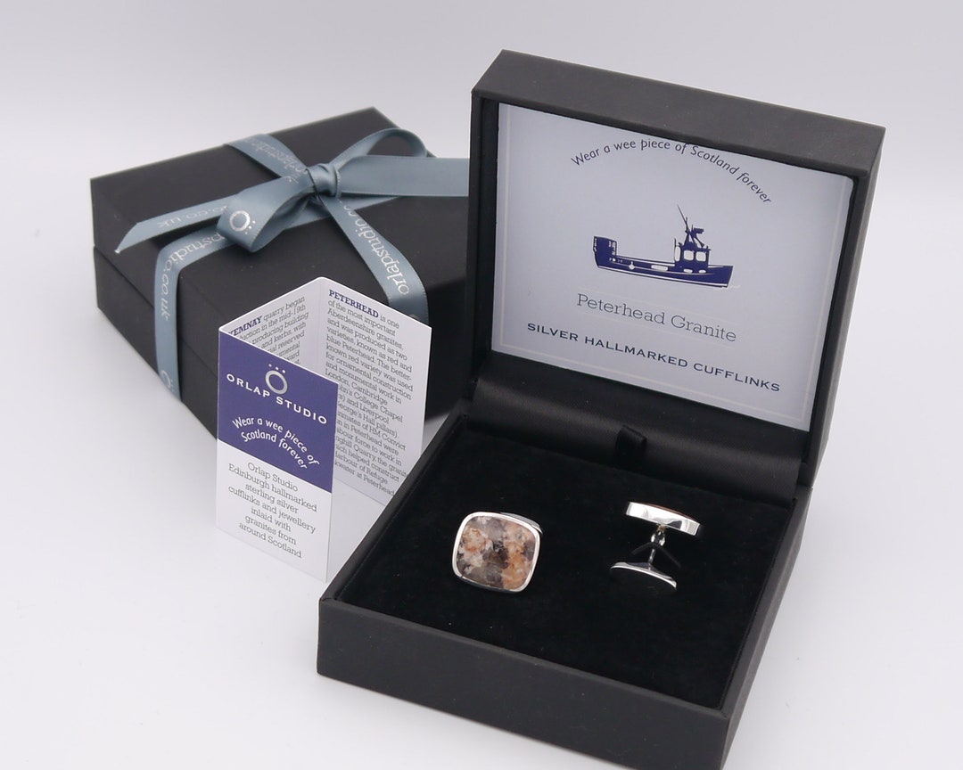 Scottish Peterhead Granite Cushion Shape Sterling Silver Cufflinks ...