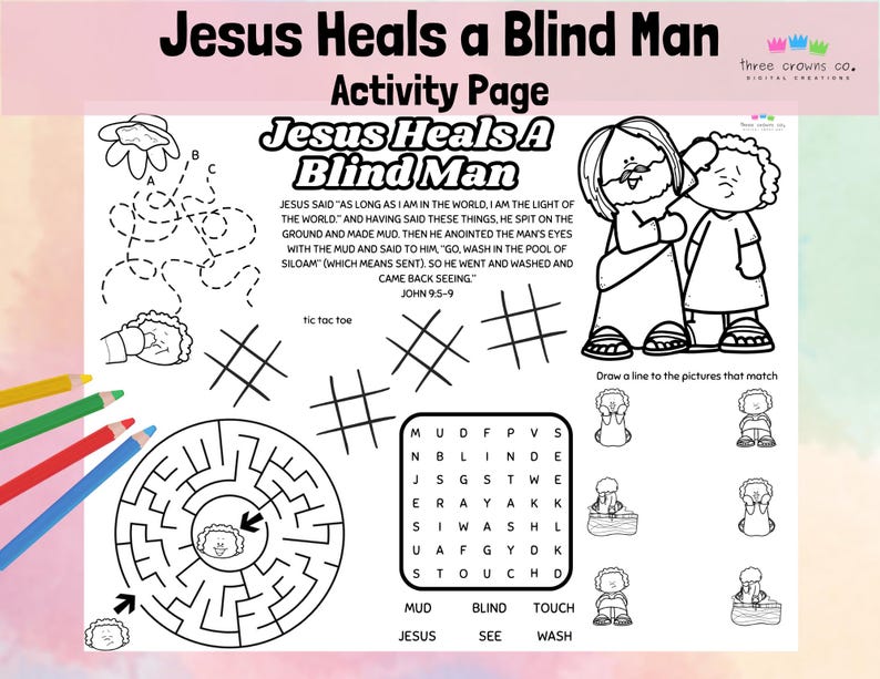 Jesus Heals a Blind Man Printable Activity – Bible Lesson for Kids ...