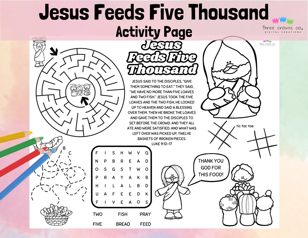 Jesus Feeds Five Thousand Activity Placemat: Christian Coloring ...