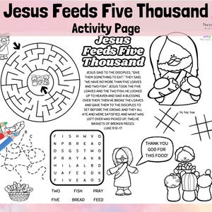 Jesus Feeds Five Thousand Activity Placemat: Christian Coloring ...