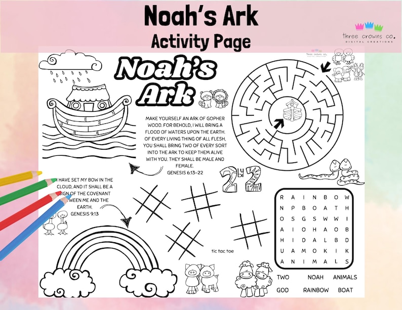 Noah's Ark Activity Placemat, Coloring Placemat, Christian Kids ...