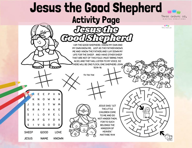 Jesus the Good Shepherd Activity Placemat, Coloring Placemat, Christian ...