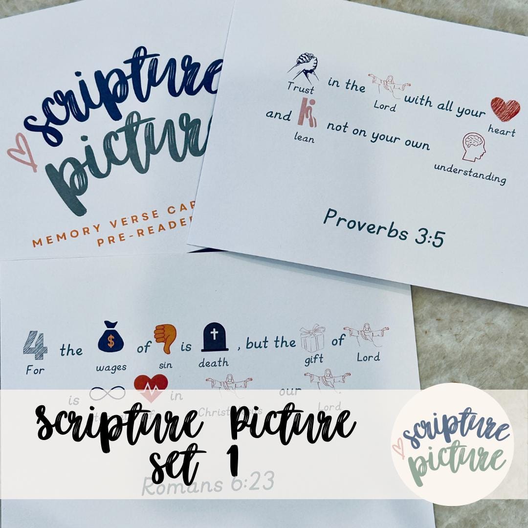 Scripture Pictures Set 1 - Christian Memory Verse Cards - Bible Verse ...