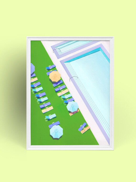 Minimal Summer Pool Print Brightly Colored Pop Art Lifestyle | Etsy