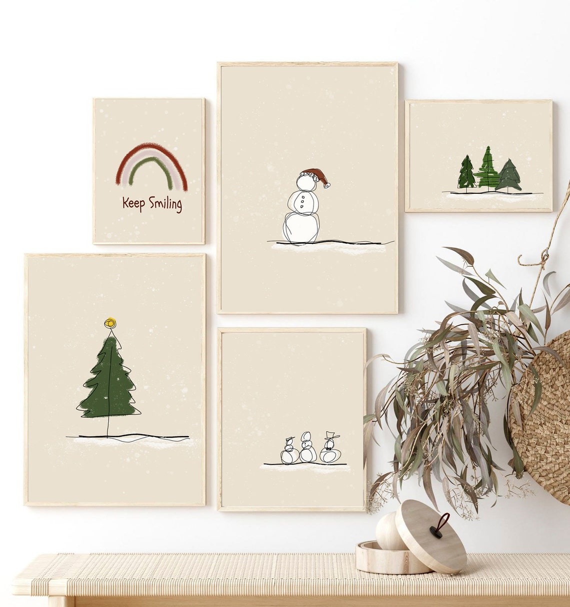 Minimal Christmas Tree With Star Wall Art, Holiday Print, Contemporary ...