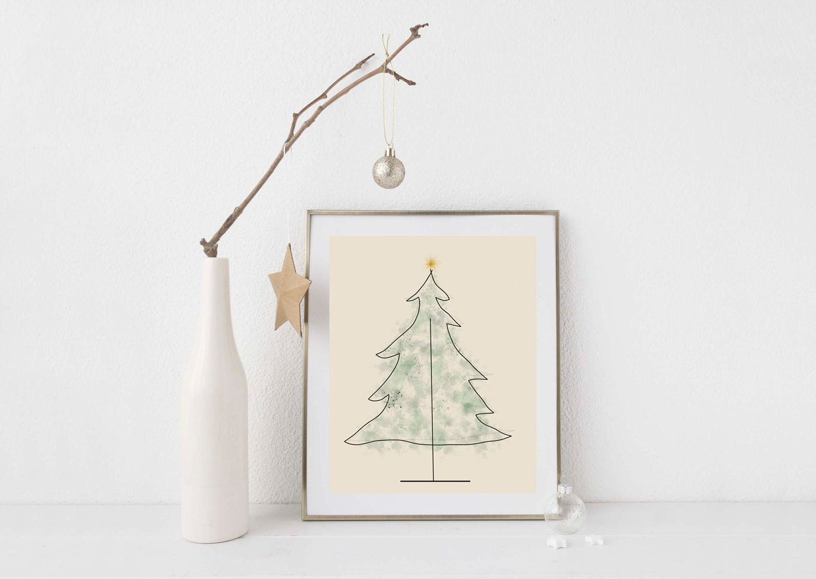 Minimal Christmas Tree Wall Art, Print, Contemporary Art Print, Holiday ...