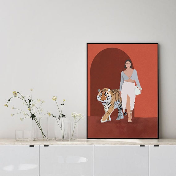 Tiger Woman Art Print Big Cat Poster Empowered Female | Etsy