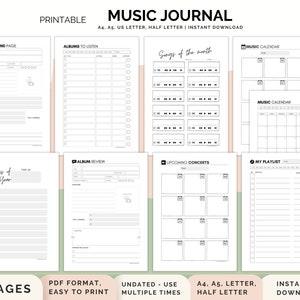 Music Journal, Music Planner, My Playlist, Concerts Tracker, Printable ...
