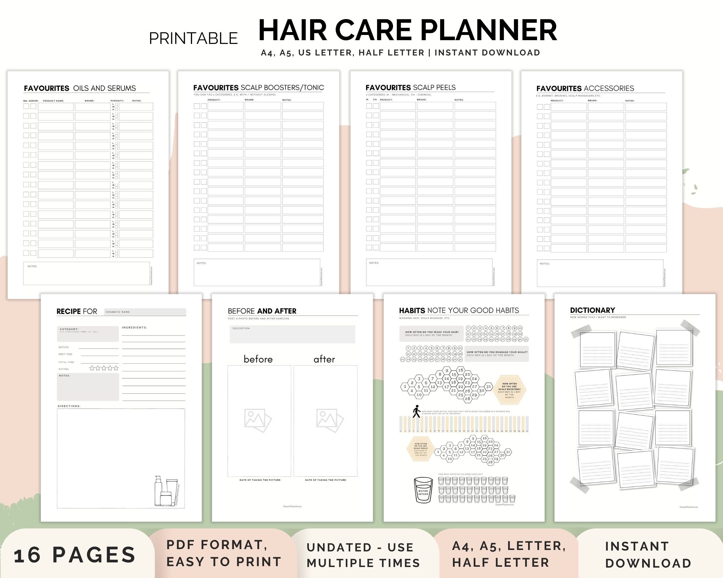 Haircare Planner Printable Hair Care Planner Home Haircare - Etsy