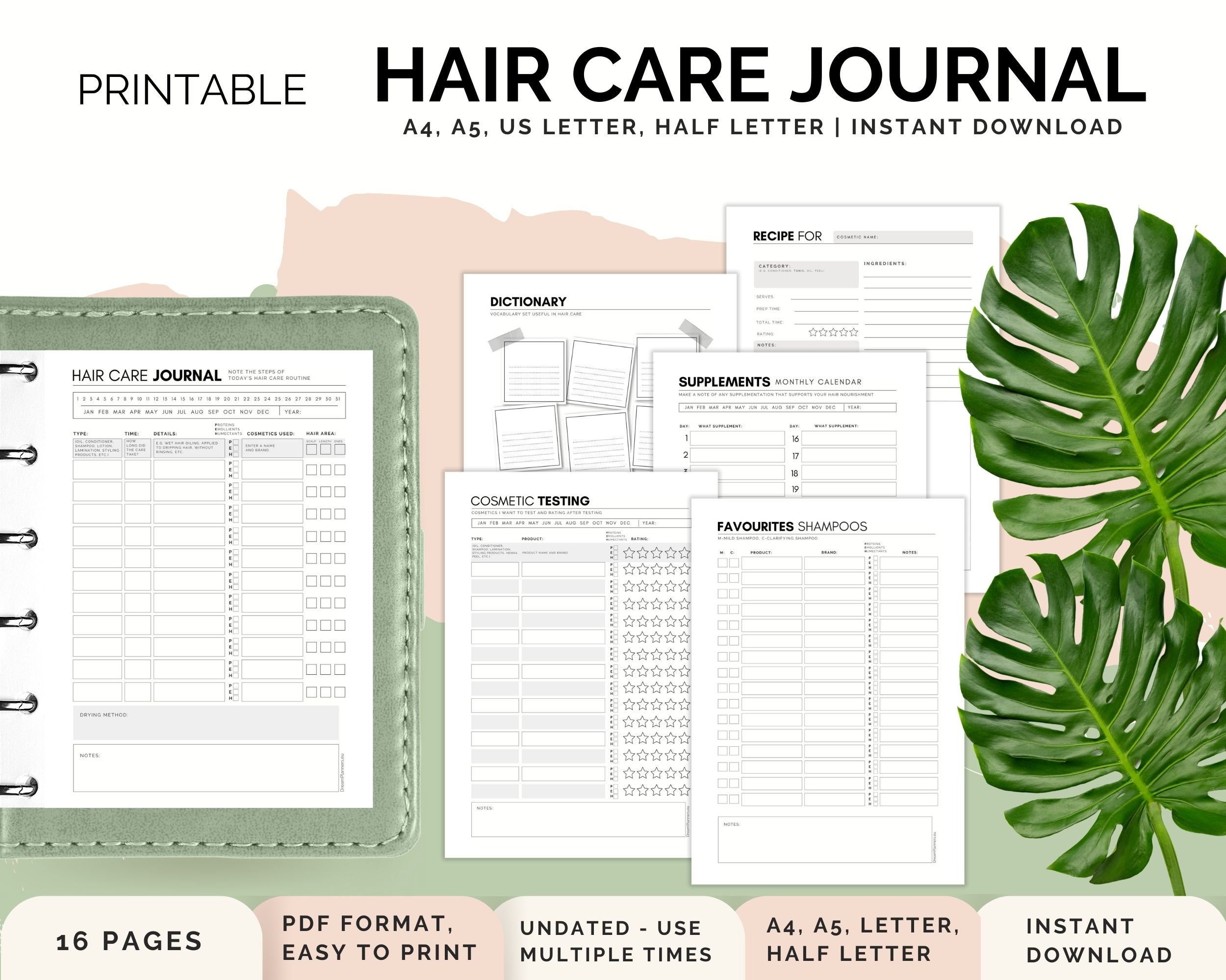 Haircare Planner, Printable Hair Care Planner, Home Haircare Journal ...