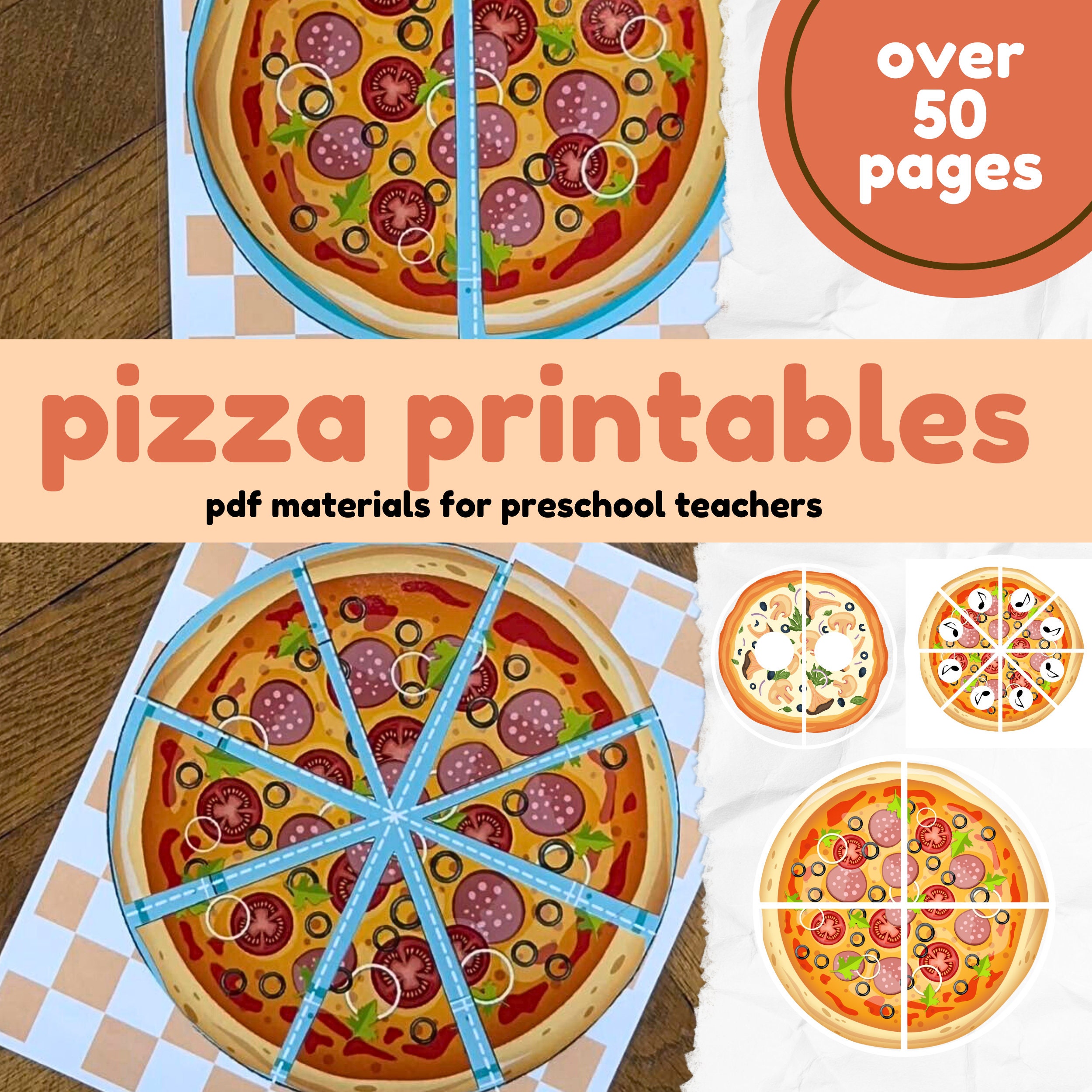 PIZZA Printables Learn Fractions Over 50 Pages Preschool Printable ...