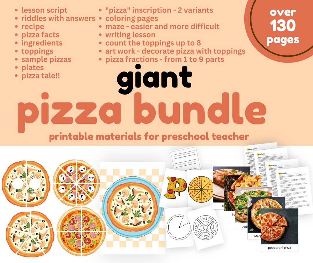 Giant PIZZA Bundle - Over 130 Pages Preschool Printable Materials for ...