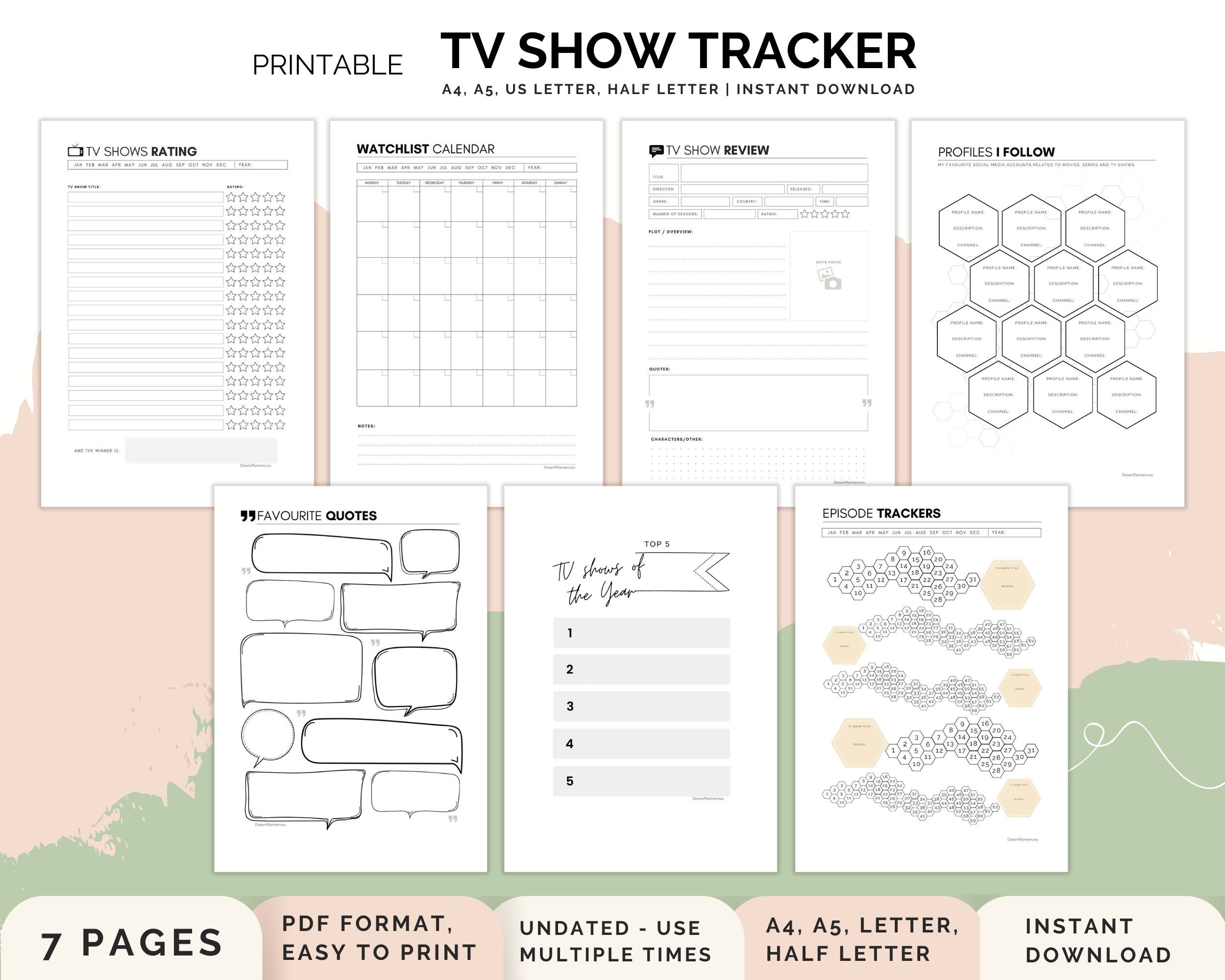 TV Show Tracker Watching Planner Tv Show Planner Printable - Etsy