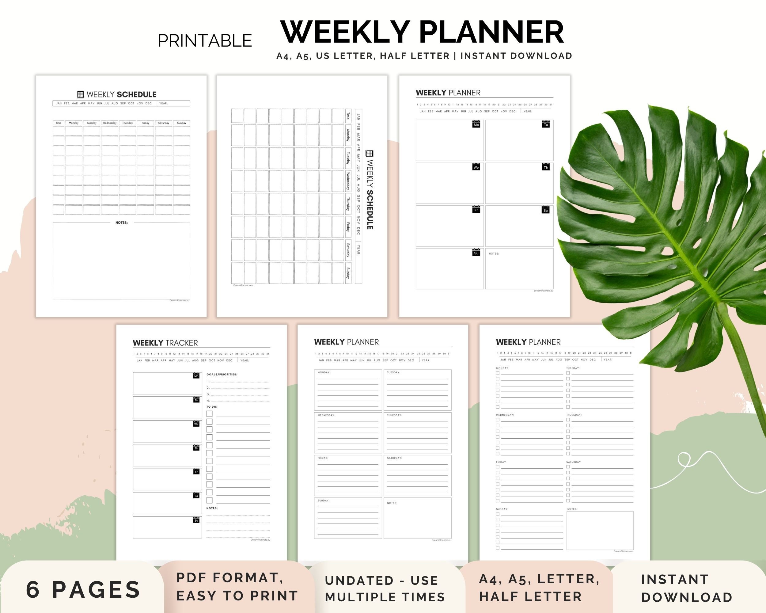 Weekly Planner, Weekly Tracker, Printable Schedule, A4/A5/ US Letter ...