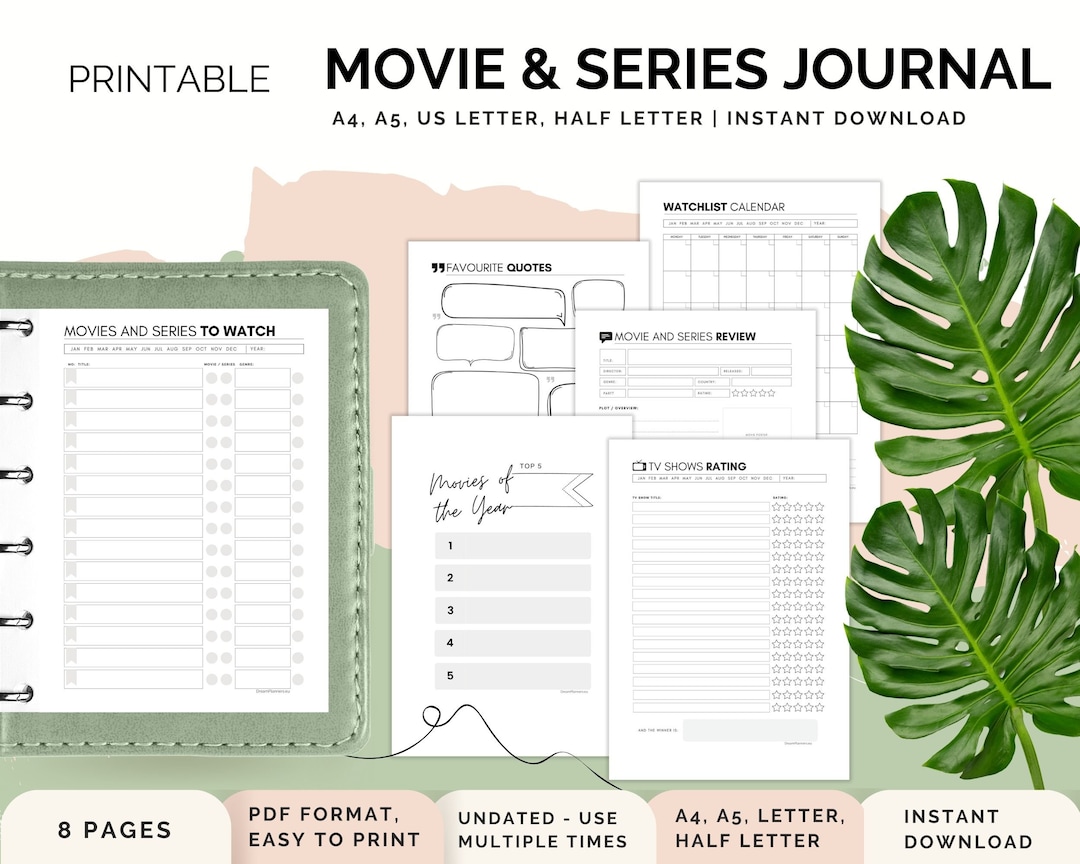 Movie and Series Tracker, Movies Journal, Watchlist Journal, Printable ...