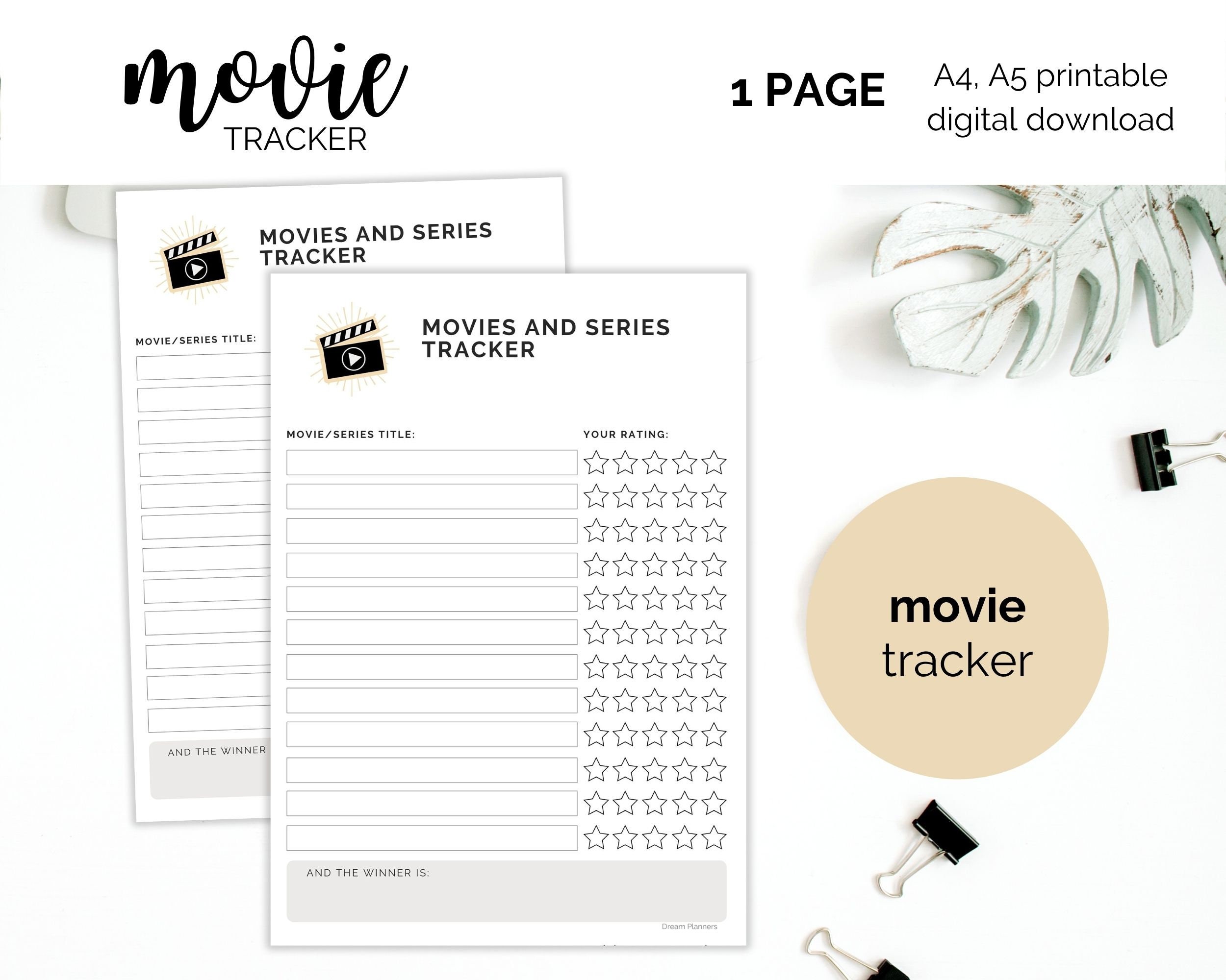 Movie tracker TV series tracker printable planner movie | Etsy