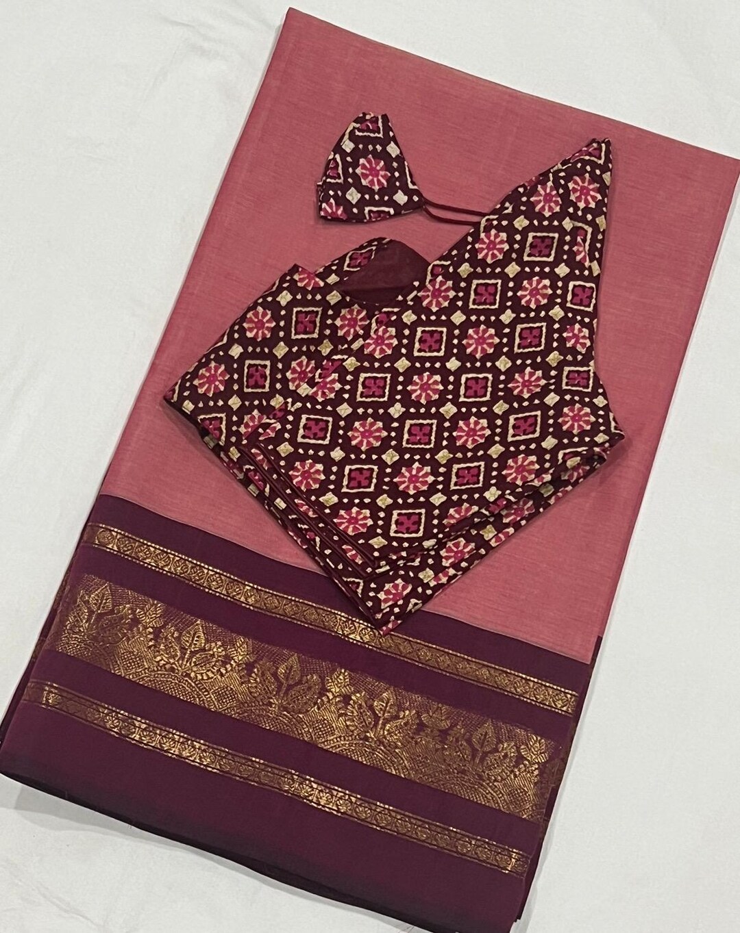 Elegant Handloom Kanchi Cotton Saree With Adjustable Stitched Blouse ...