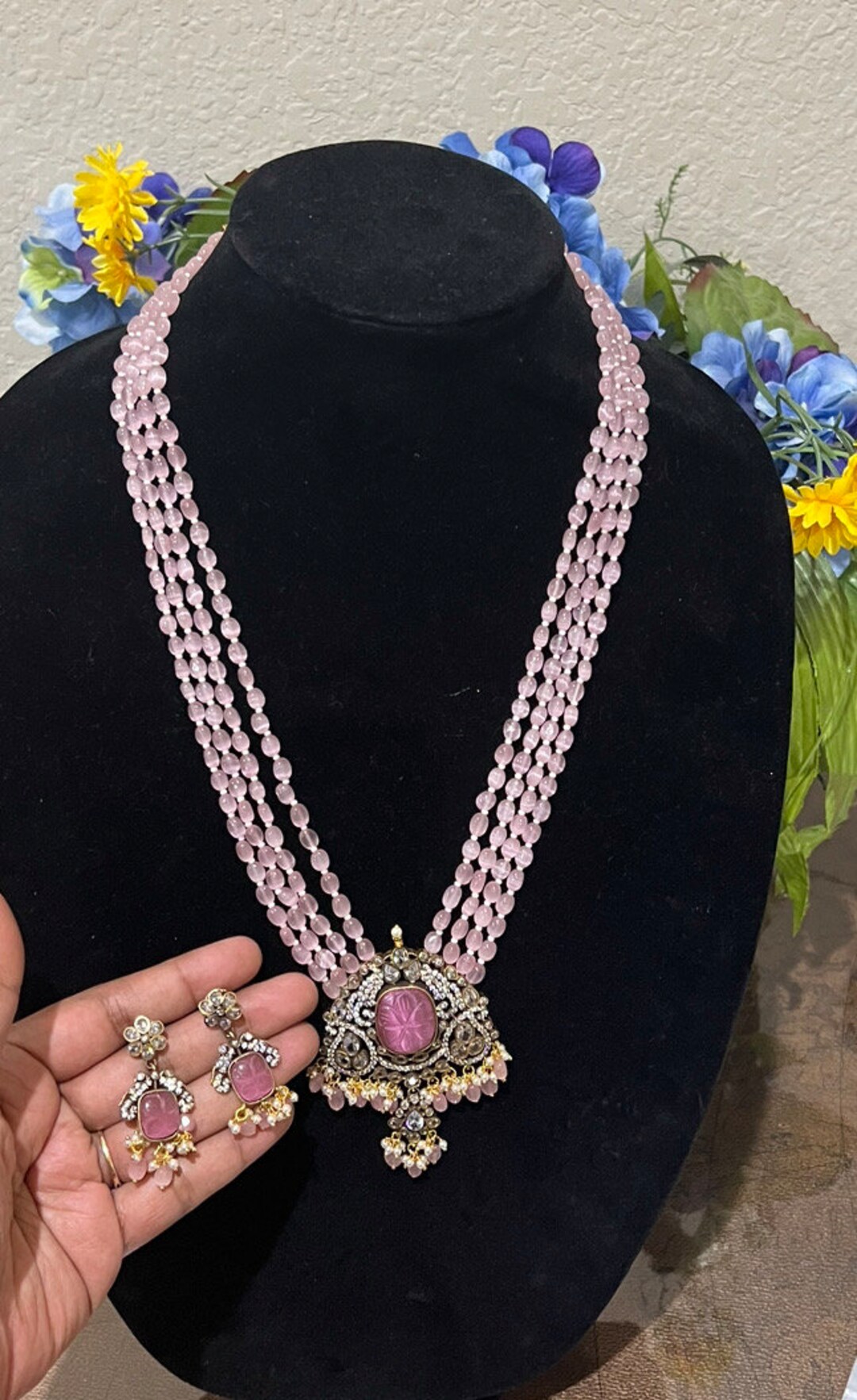 Gorgeous Pink Beads Long Victorian Layered Mala With Ear Rings - Etsy