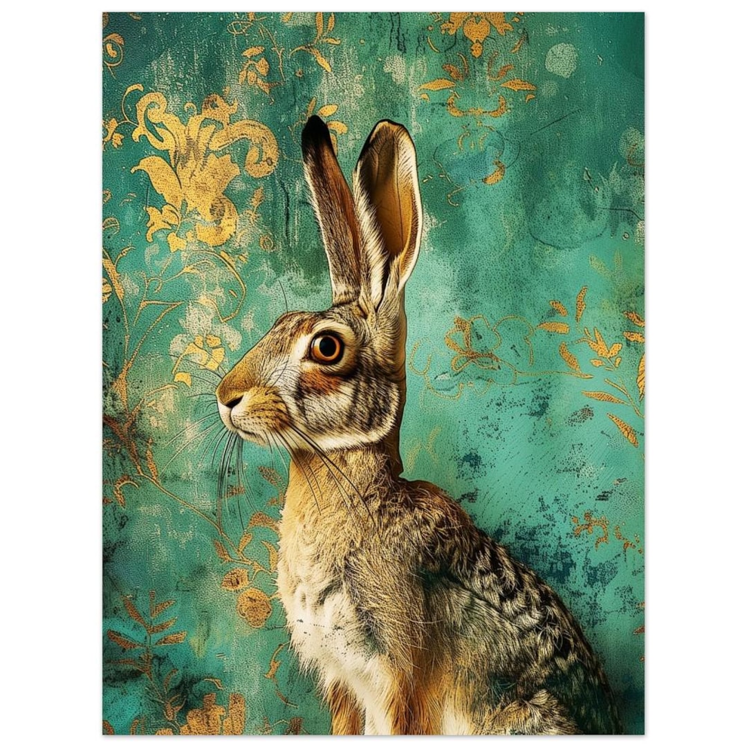 Hare Art, Hare, Posters, Digital Art, Wall Art, Rabbit Art, Hares, Gold ...
