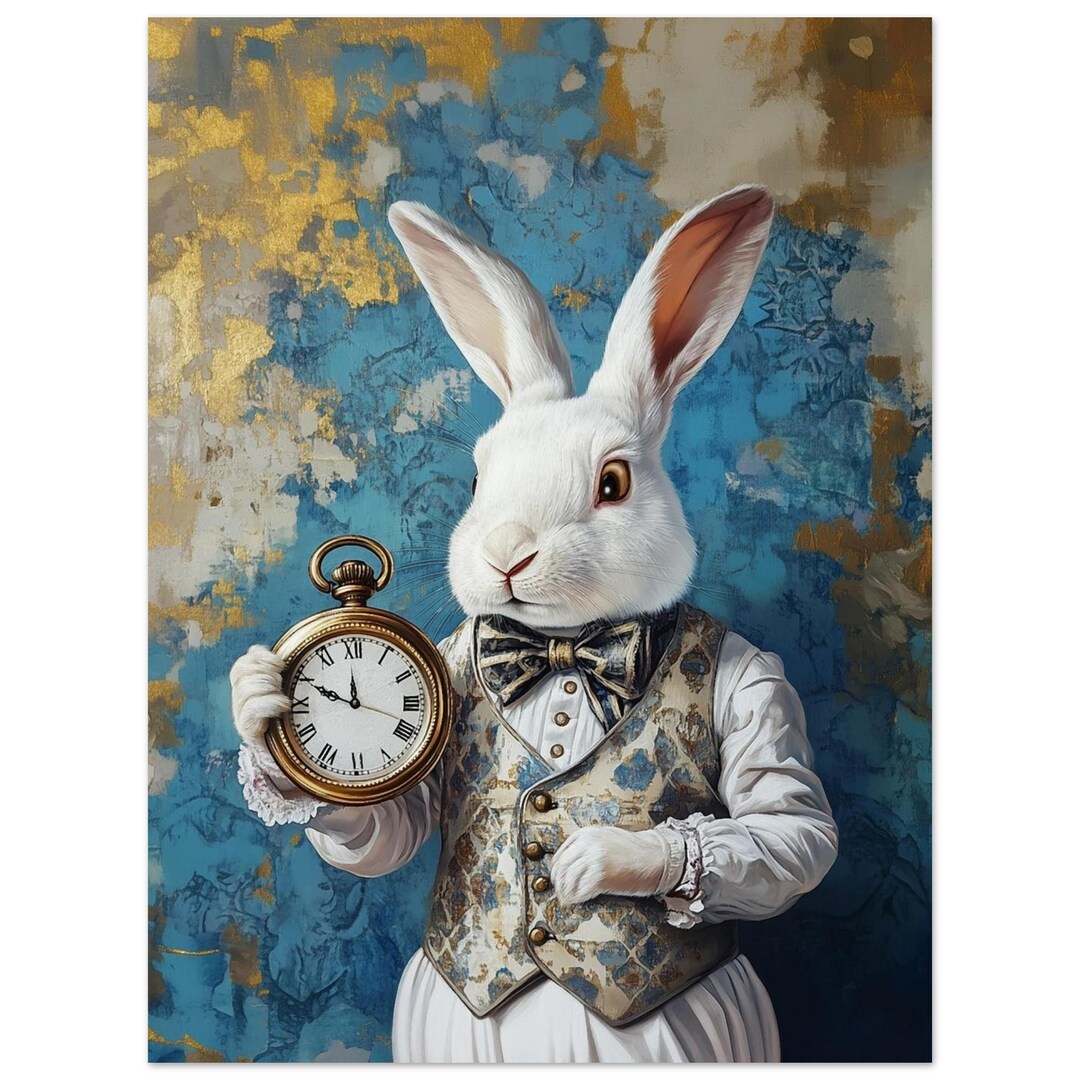 White Rabbit With Watch Alice in Wonderland Décor Rabbit Wall Fantasy ...
