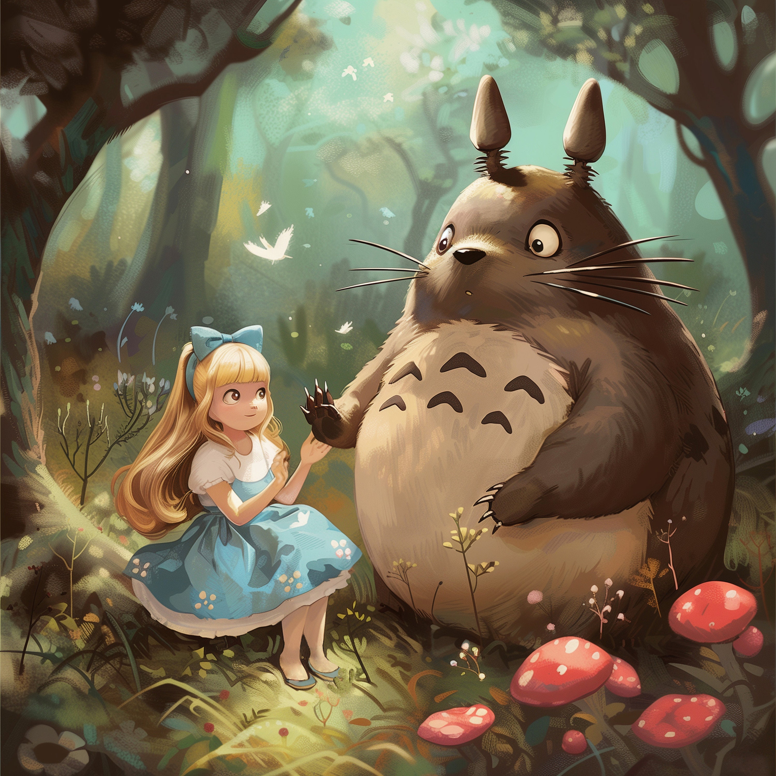 Alice Meets Totoro, Cute Cartoons, Alice in Wonderland, Totoro, Ghibli ...