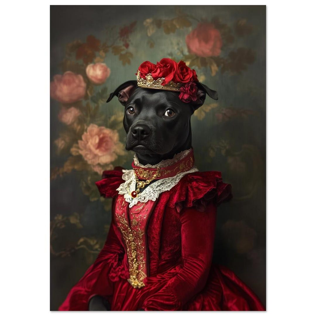 Staffy Dog Art Print: Girl Staffie, Black Staffordshire in Red Dress - Etsy