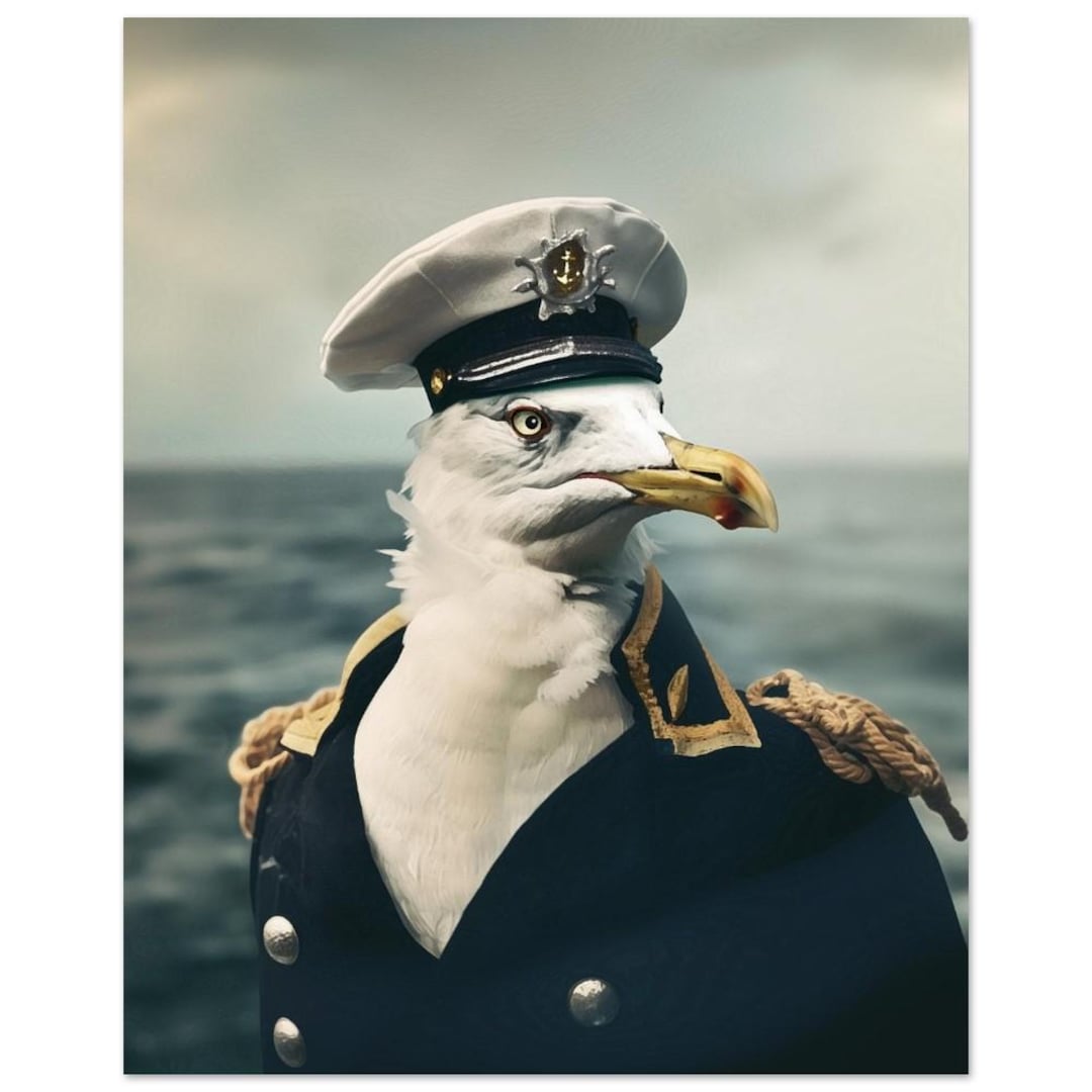 Captain Seagull, Art Print, Funny Seagull, Bird Art, Nautical, Birds in ...