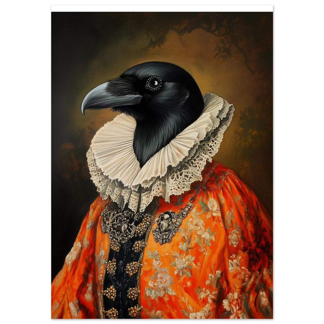 Elizabethan Crow Portrait Art Print: Vintage Bird Wall Decor - Etsy